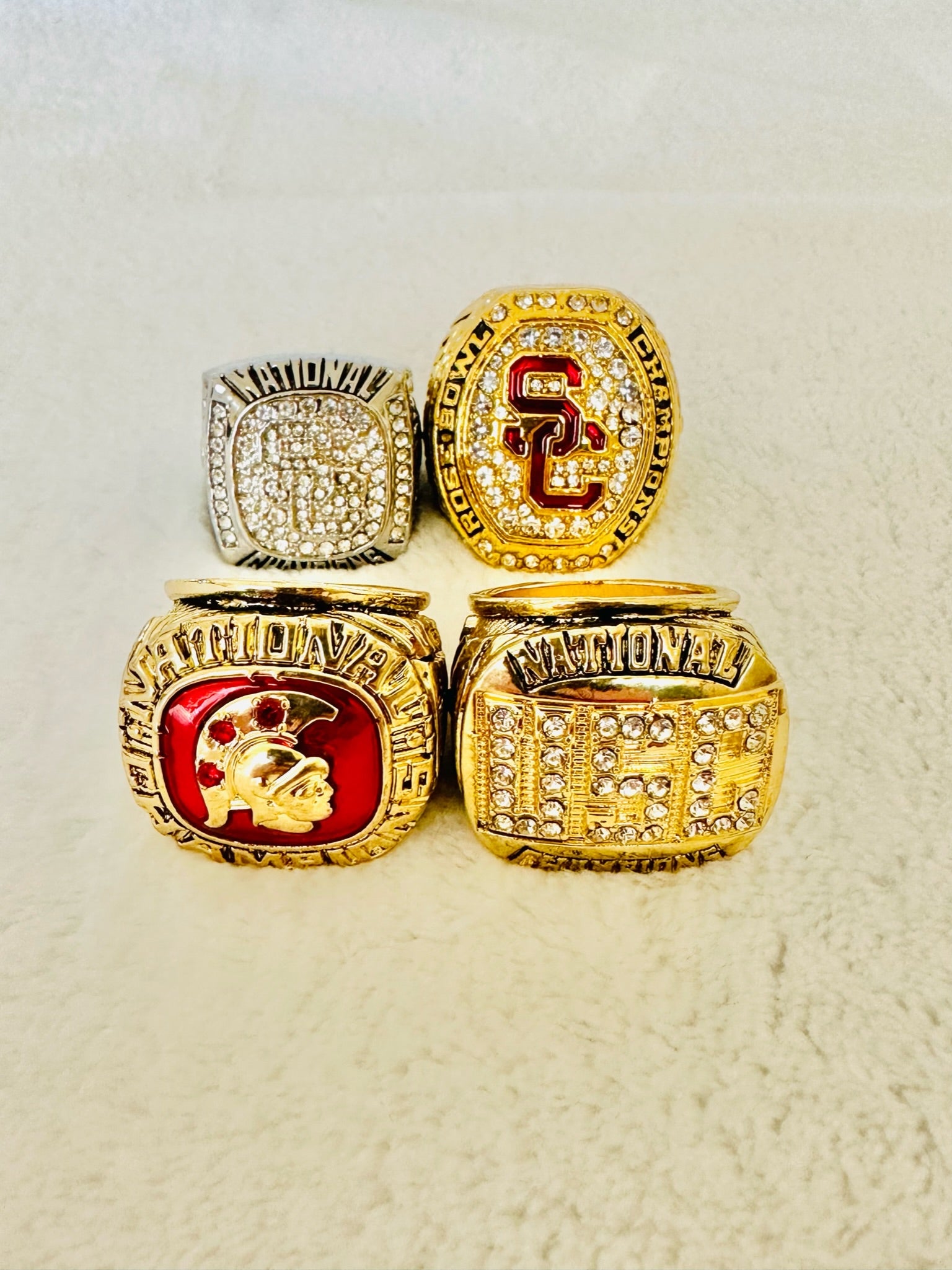 4 PCS USC Trojans 18k GP Brass Championship Ring Set, 1974-2016 | EB ...